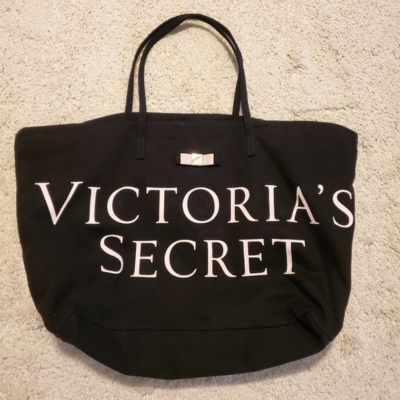 Victoria's Secret | Bags | Victorias Secret Black Tote Bag With Pink ...
